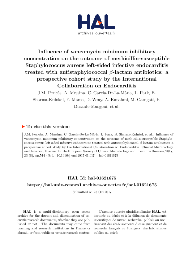 (PDF) Influence of Vancomycin Minimum Inhibitory Concentration on the ...