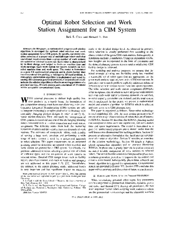 (PDF) Optimal robot selection and workstation assignment for a CIM system