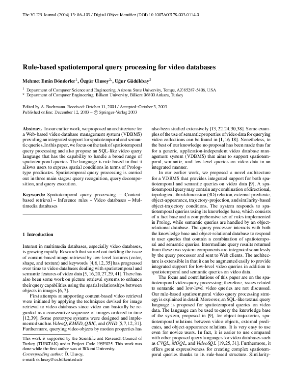 Pdf Rule Based Spatiotemporal Query Processing For Video Databases