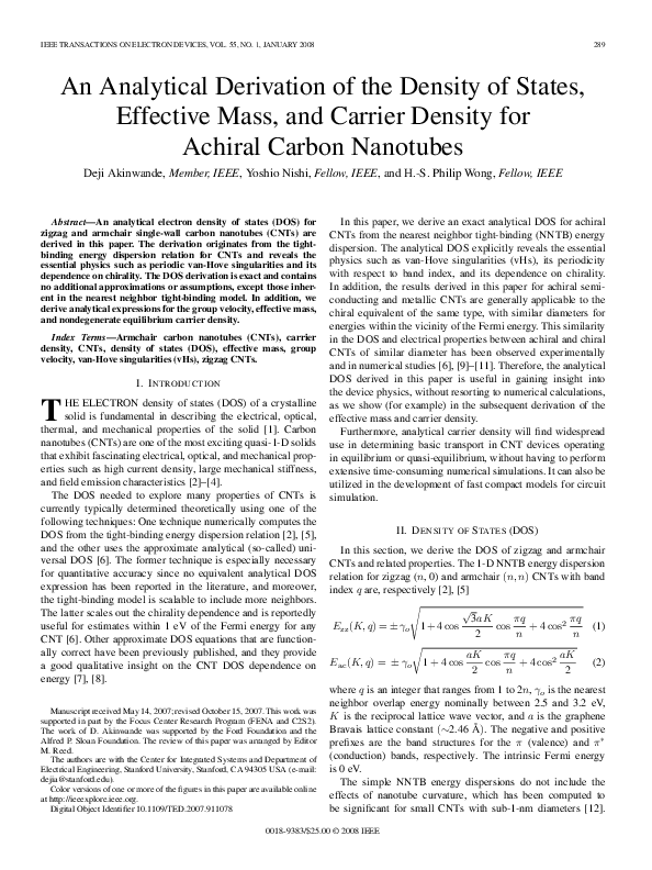 (PDF) An Analytical Derivation of the Density of States, Effective Mass ...