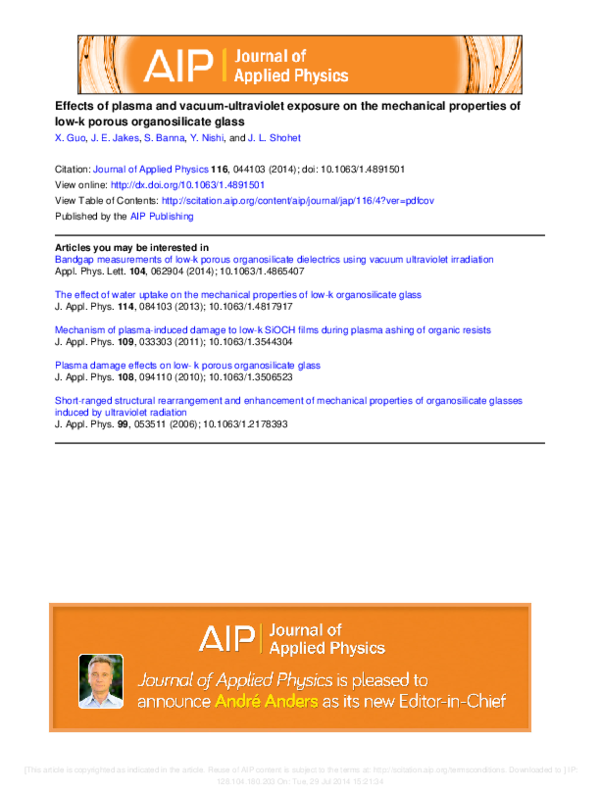 (PDF) Effects of plasma and vacuum-ultraviolet exposure on the ...