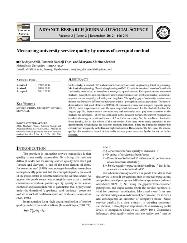 (PDF) Measuring university service quality by means of SERVQUAL method
