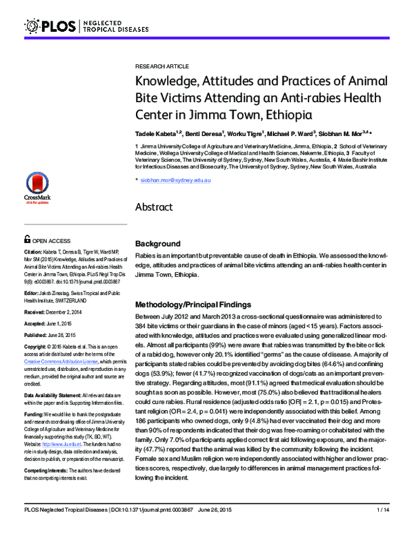 (PDF) Knowledge, Attitudes and Practices of Animal Bite Victims Attending an Anti-rabies Health ...