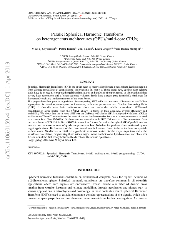 (PDF) Spherical harmonic transform on heterogeneous architectures using ...