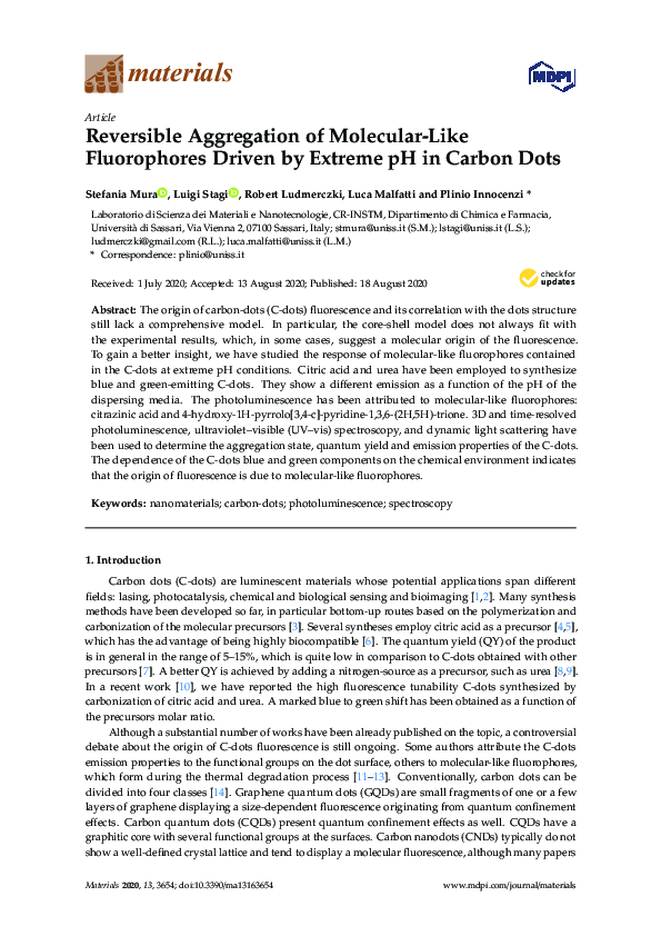 (PDF) Reversible Aggregation of Molecular-Like Fluorophores Driven by ...