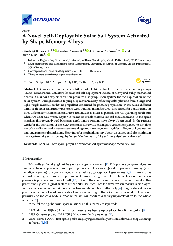 (PDF) A Novel Self-Deployable Solar Sail System Activated by Shape ...