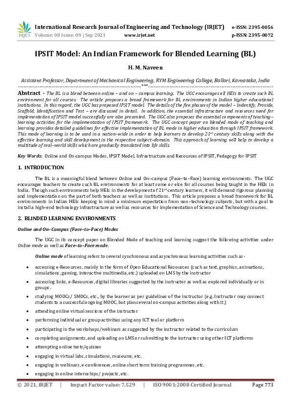 (PDF) IRJET- IPSIT Model: An Indian Framework for Blended Learning (BL