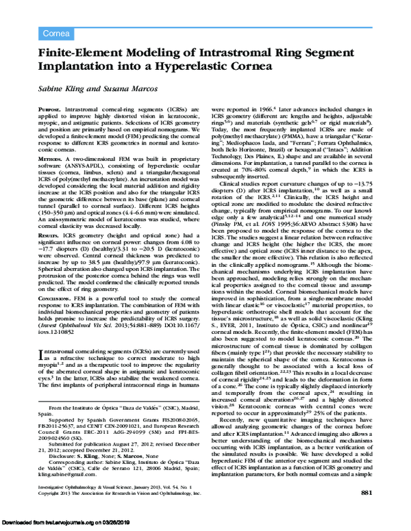 (PDF) Finite-Element Modeling of Intrastromal Ring Segment Implantation ...