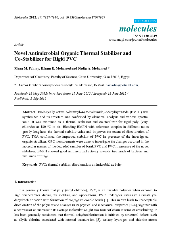 (PDF) Novel Antimicrobial Organic Thermal Stabilizer and Co-Stabilizer ...