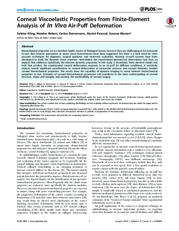 (PDF) Corneal Viscoelastic Properties from Finite-Element Analysis of ...