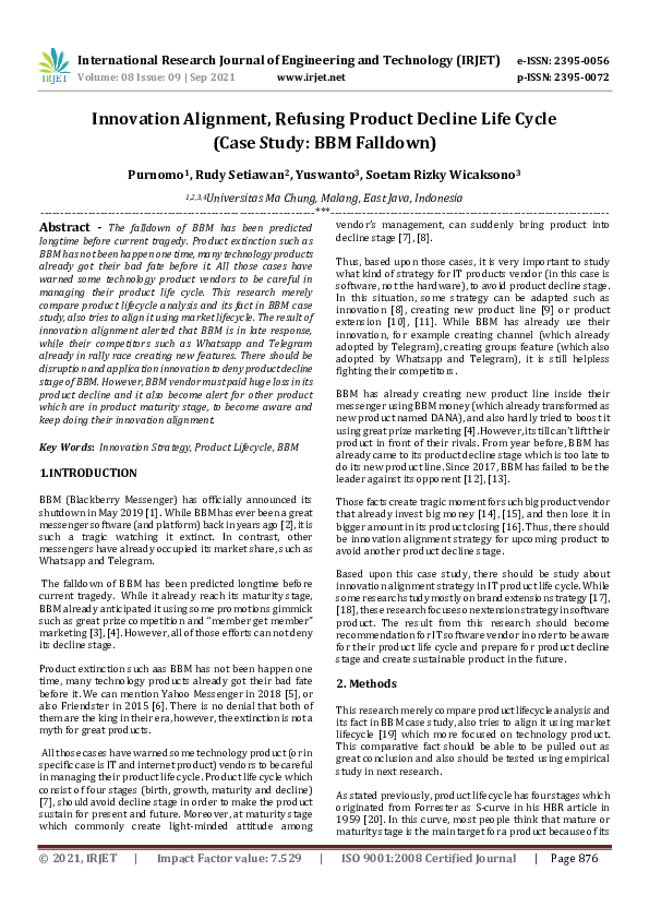 (PDF) IRJET- Innovation Alignment, Refusing Product Decline Life Cycle (Case Study: BBM Falldown