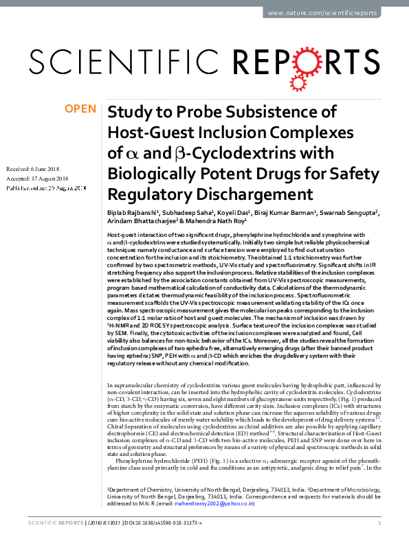(PDF) Study to Probe Subsistence of Host-Guest Inclusion Complexes of α ...