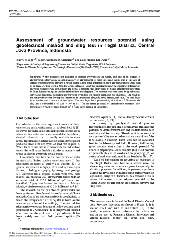 (PDF) Assessment of groundwater resources potential using geoelectrical ...