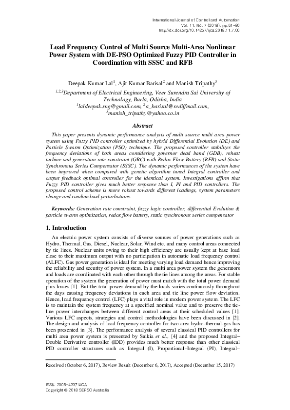 (PDF) Load Frequency Control of Multi Source Multi-Area Nonlinear Power System with DE-PSO ...