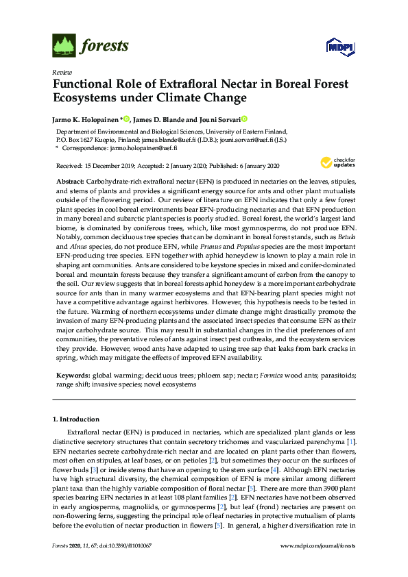 (PDF) Extrafloral Nectar's Role in Boreal Forest Ecosystems