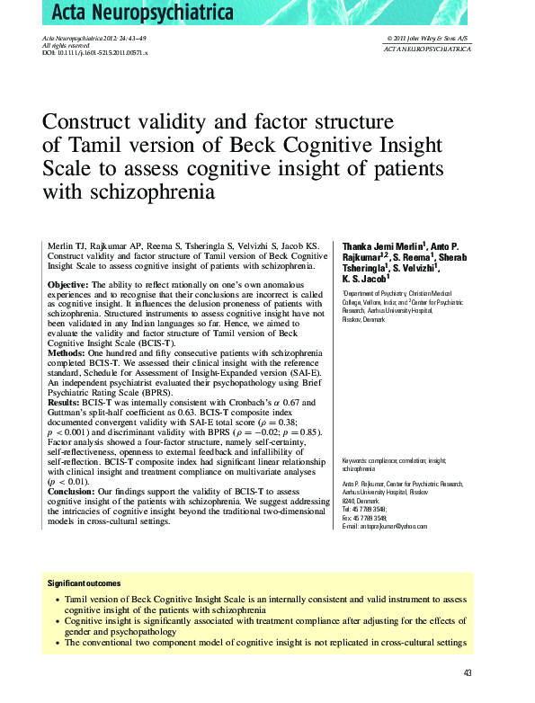 (PDF) Construct validity and factor structure of Tamil version of Beck ...