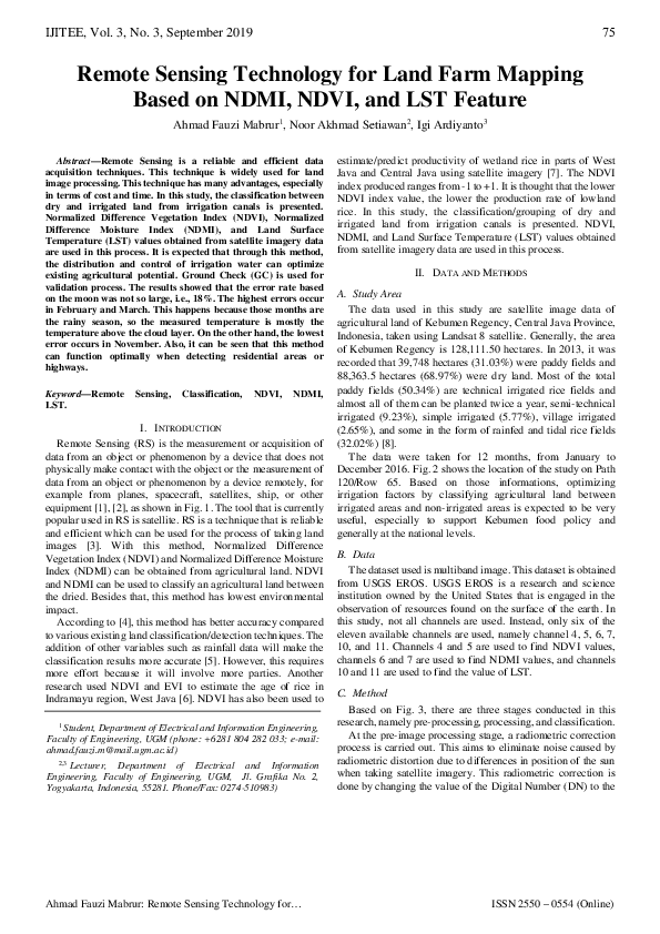 (PDF) Remote Sensing Technology for Land Farm Mapping Based on NDMI ...