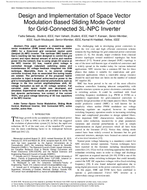 (PDF) Design and Implementation of Space Vector Modulation Based Sliding Mode Control for Grid ...