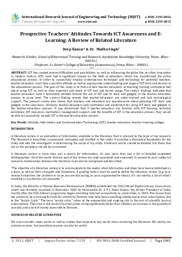 (PDF) IRJET- Prospective Teachers' Attitudes Towards ICT Awareness and ...
