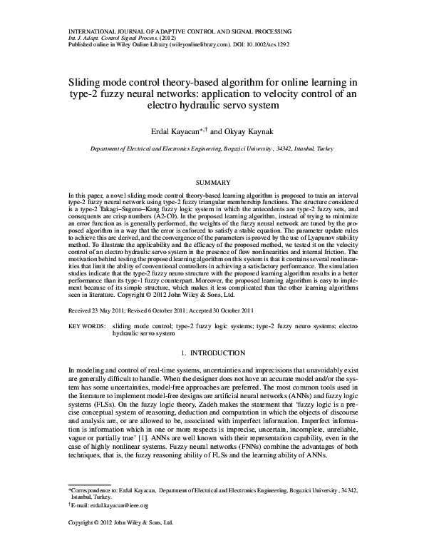 (PDF) Sliding mode control theory-based algorithm for online learning in type-2 fuzzy neural ...