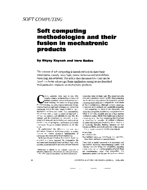 Pdf Soft Computing Methodologies And Their Fusion In Mechatronic