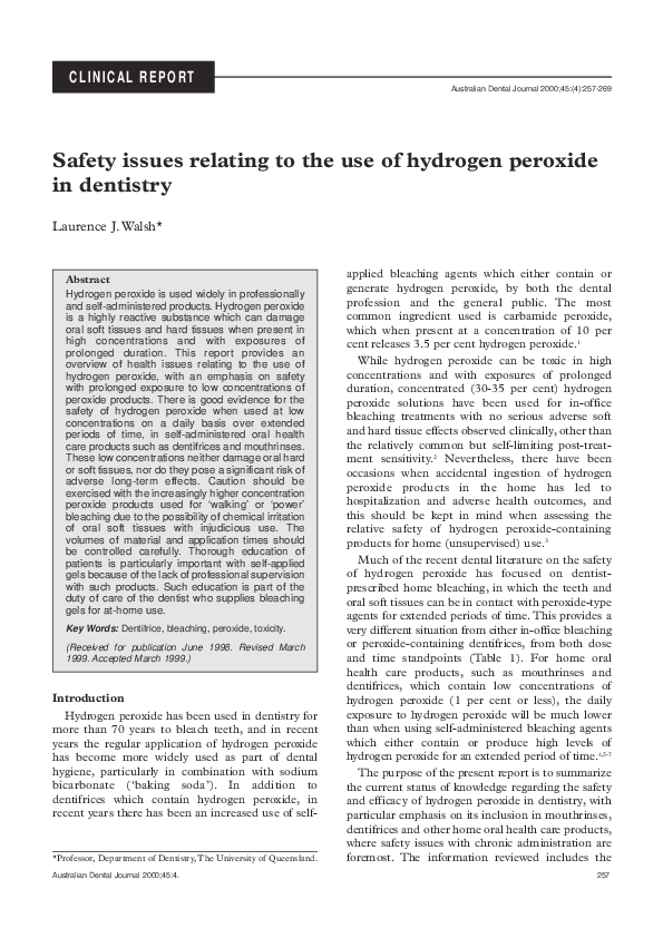 (PDF) Safety issues relating to the use of hydrogen peroxide in dentistry