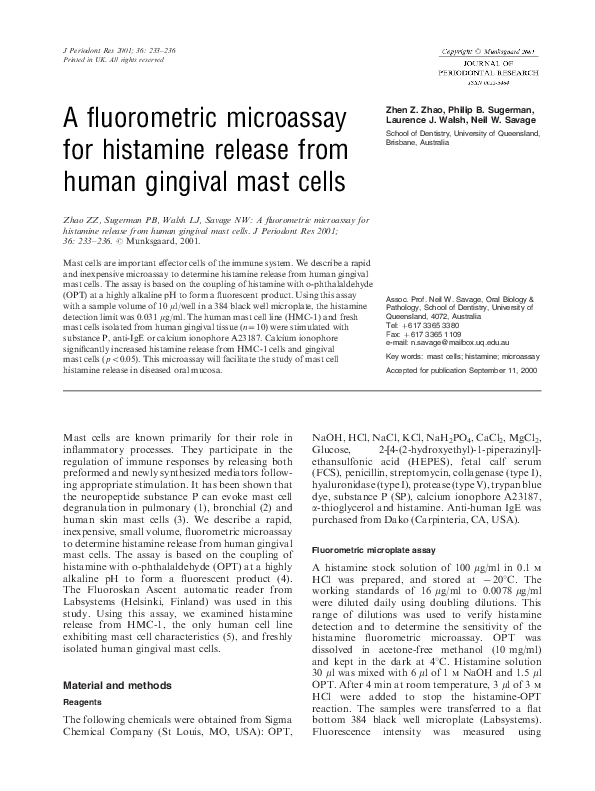 (PDF) A fluorometric microassay for histamine release from human ...