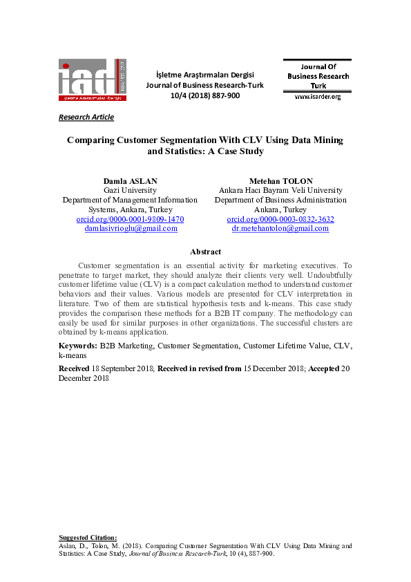 Pdf Comparing Customer Segmentation With Clv Using Data Mining And