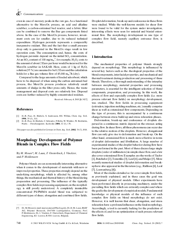 (PDF) Morphology Development of Polymer Blends in Complex Flow Fields