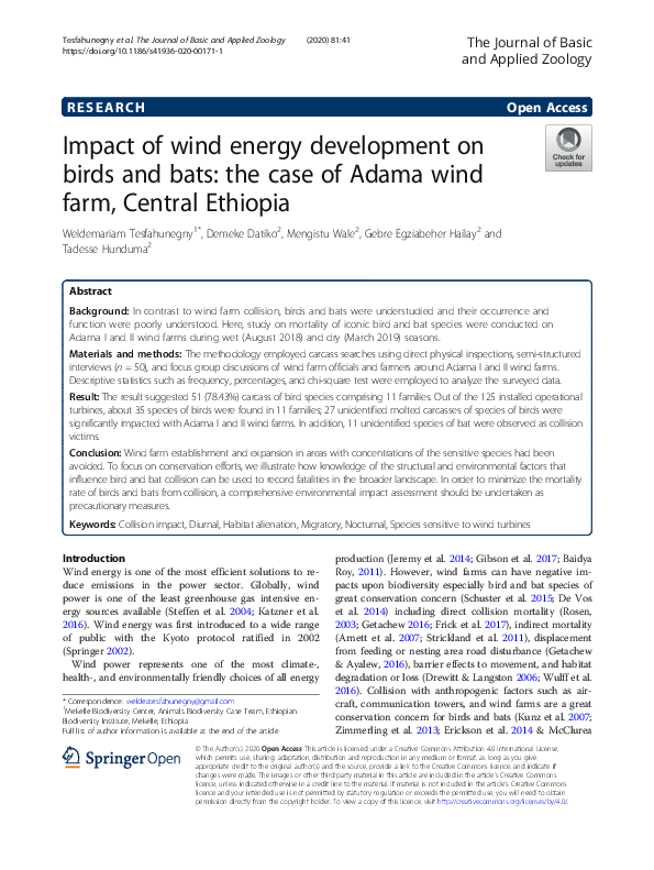 (PDF) Impact of wind energy development on birds and bats: the case of ...