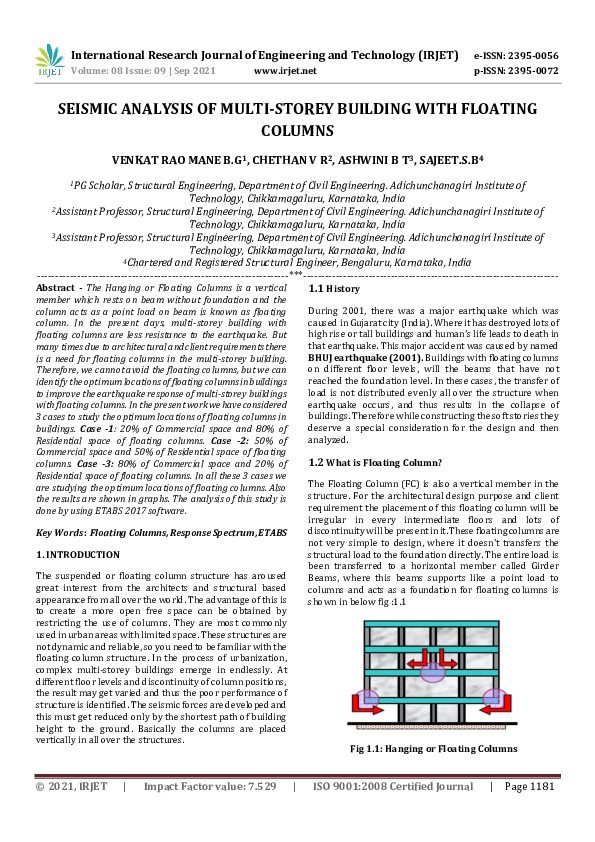 Pdf Irjet Seismic Analysis Of Multi Storey Building With Floating