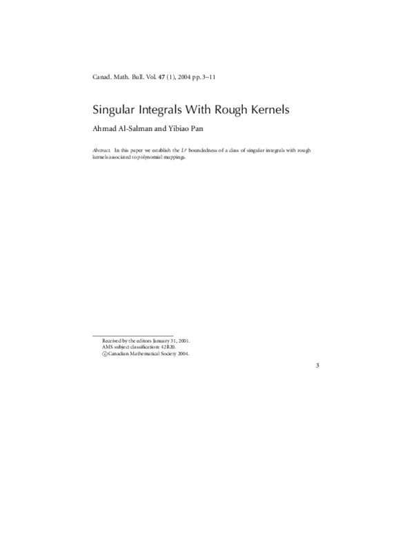 (PDF) Singular Integrals With Rough Kernels