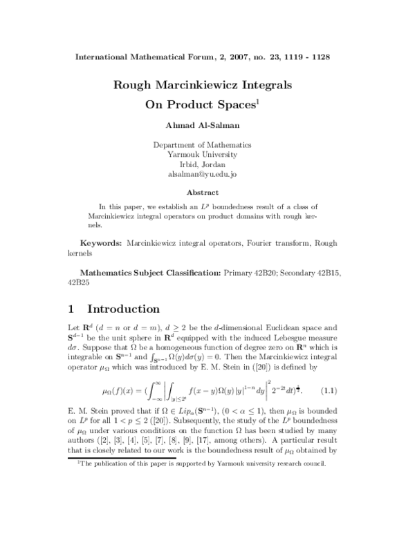(PDF) Rough Marcinkiewicz integrals on product spaces