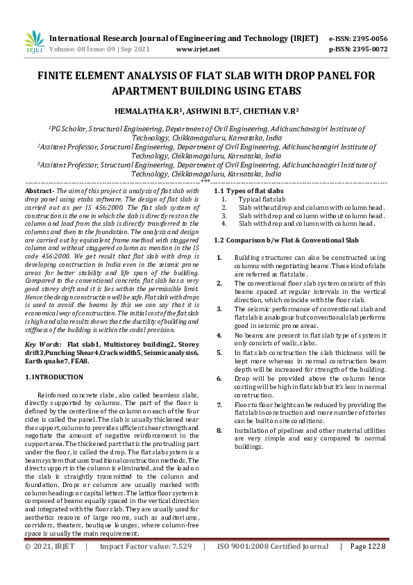 (PDF) IRJET- FINITE ELEMENT ANALYSIS OF FLAT SLAB WITH DROP PANEL FOR ...