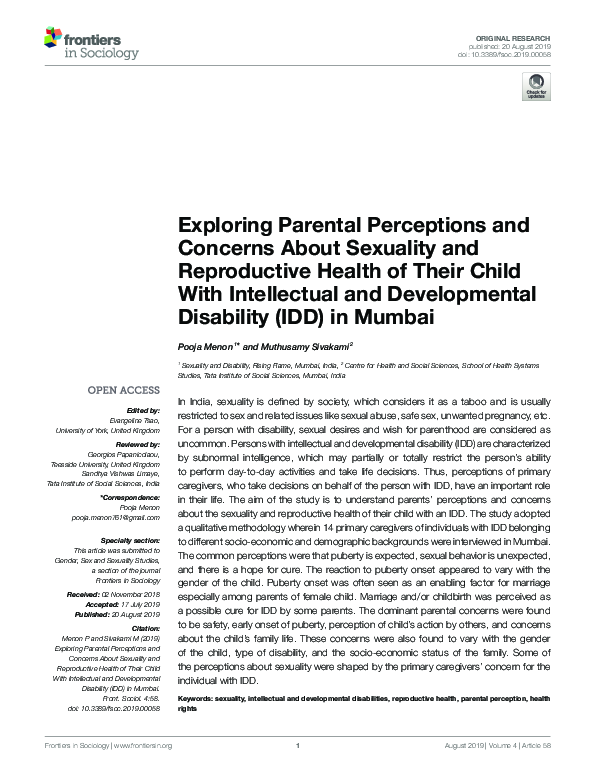 (PDF) Exploring Parental Perceptions and Concerns About Sexuality and Reproductive Health of ...