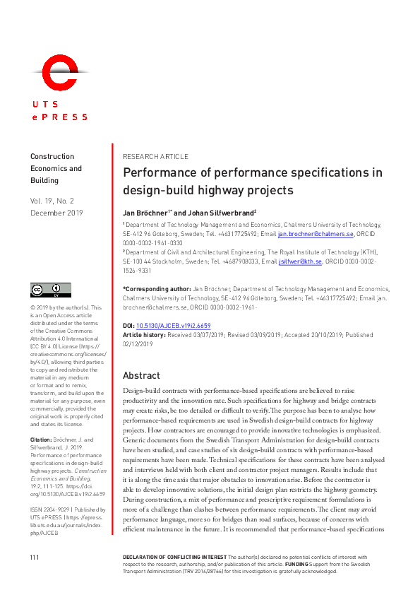(PDF) Performance of performance specifications in design-build highway ...