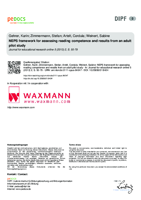 (PDF) NEPS framework for assessing reading competence and results from ...