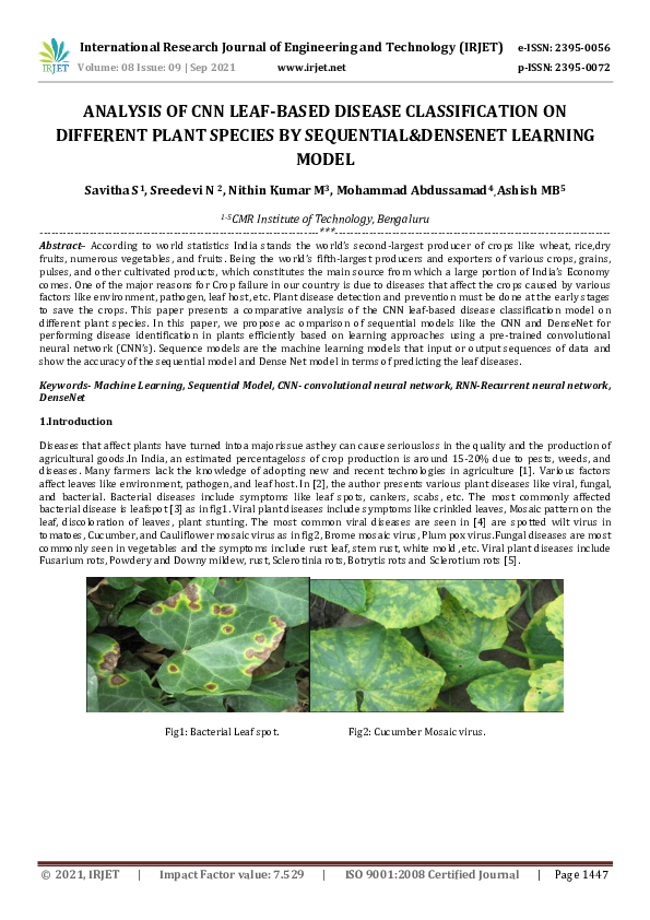 (PDF) IRJET- ANALYSIS OF CNN LEAF-BASED DISEASE CLASSIFICATION ON ...