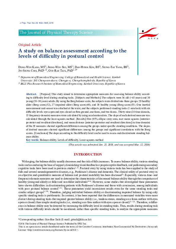 (PDF) A study on balance assessment according to the levels of ...