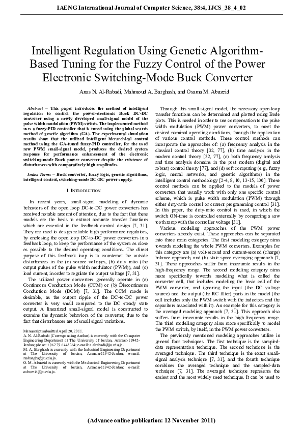 (PDF) Intelligent Regulation Using Genetic Algorithm- Based Tuning for the Fuzzy Control of the ...