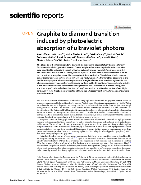 (PDF) Graphite to diamond transition induced by photoelectric ...