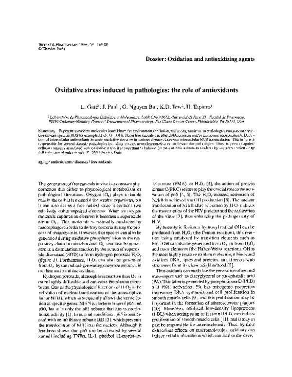 (PDF) Oxidative stress induced in pathologies: The role of antioxidants