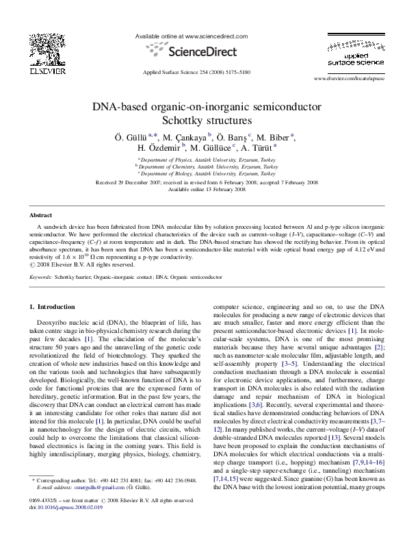 (PDF) DNA-based organic-on-inorganic semiconductor Schottky structures