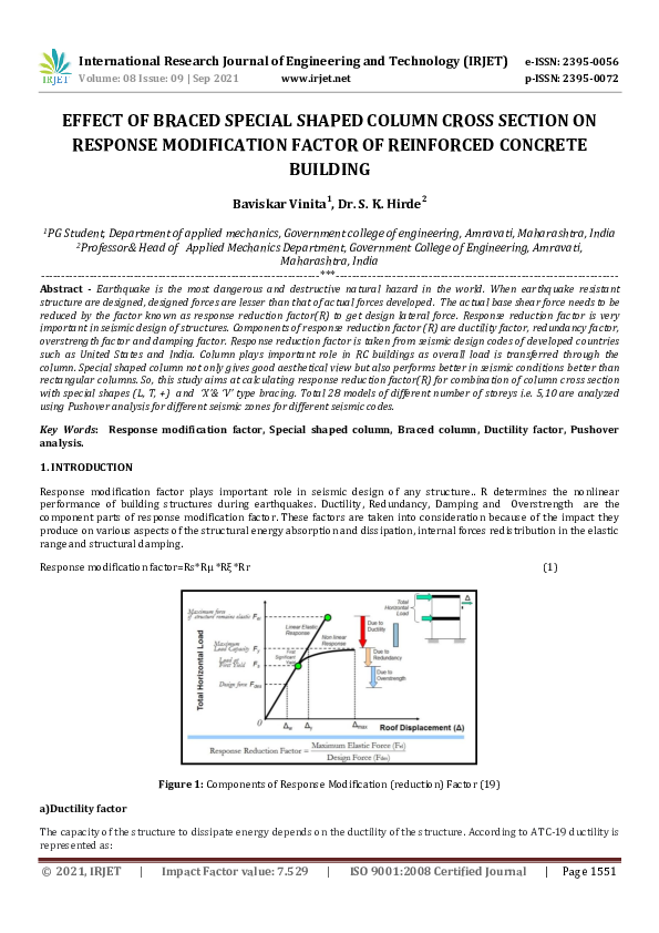 Pdf Irjet Effect Of Braced Special Shaped Column Cross Section On Response Modification