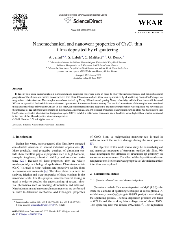 (PDF) Nanomechanical and nanowear properties of Cr3C2 thin films ...