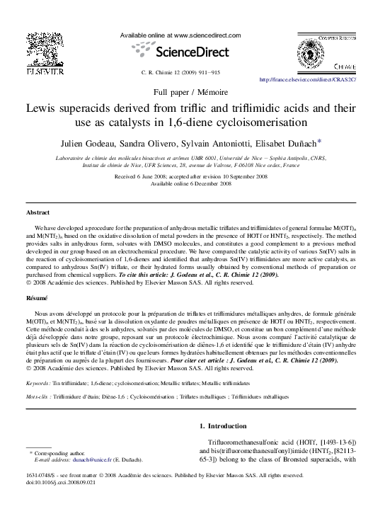 (PDF) Lewis superacids derived from triflic and triflimidic acids and ...