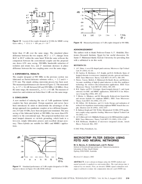 (PDF) Microstrip filter design using FDTD and neural networks