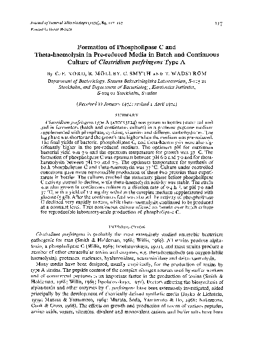 (PDF) Formation of phospholipase C and theta-haemolysin in pre-reduced ...