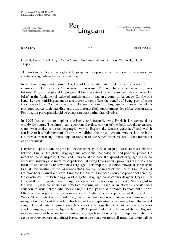 (PDF) Crystal, David. 2003. English as a Global Language. Second ...