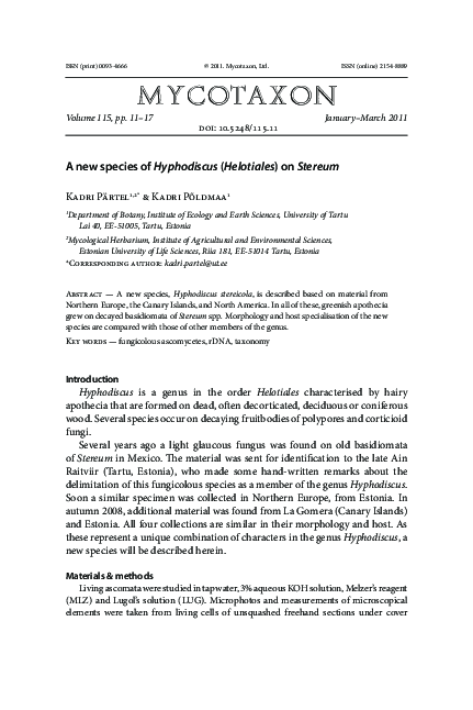 (PDF) A new species of Hyphodiscus ( Helotiales ) on Stereum